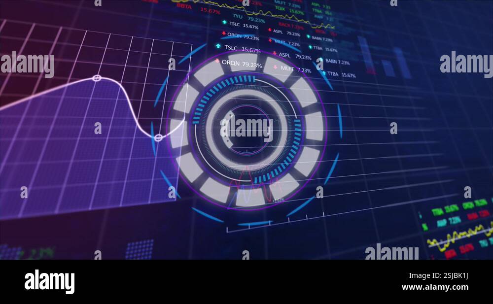 Animation of round scanner spinning over statistical and stock market data Stock Video Footage ...