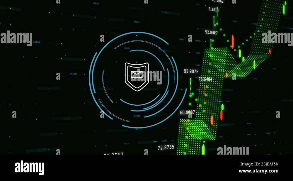 Animation of security shield and message icon and data processing ...