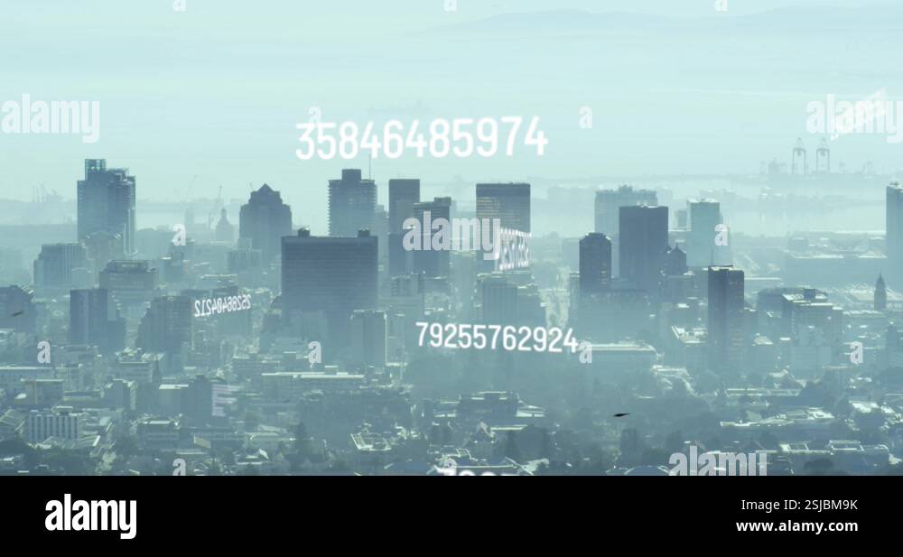 Animation of multiple changing numbers and data processing against aerial view Stock Video ...