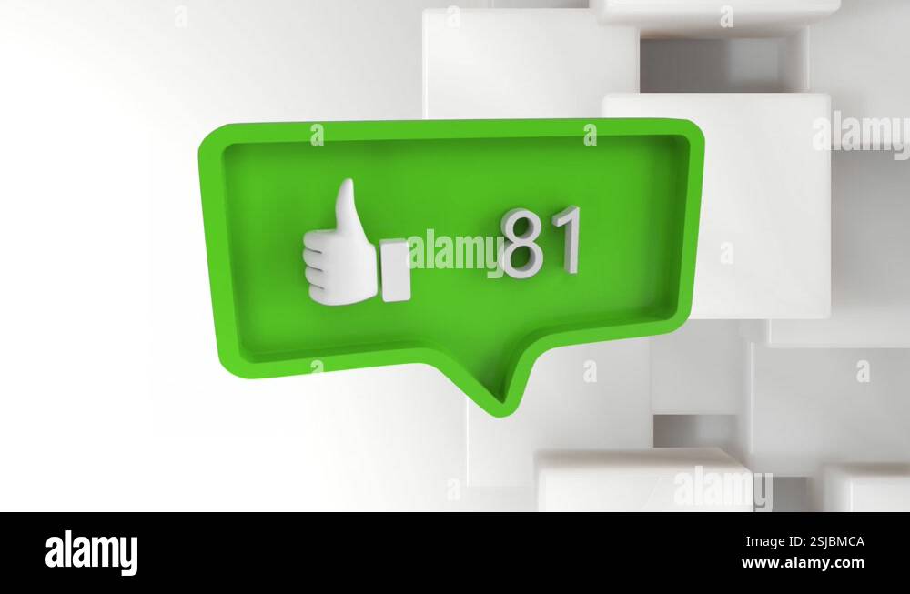 Animation of like icon with increasing numbers and 3d cube shapes ...