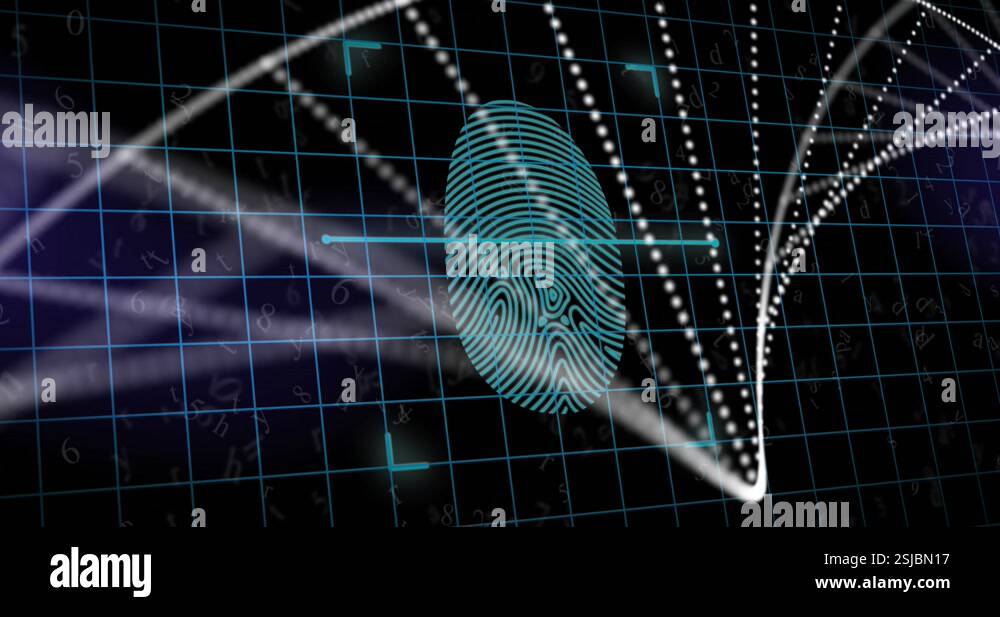 Animation Of Biometric Fingerprint Scanner And Dna Structure Spinning Against Stock Video