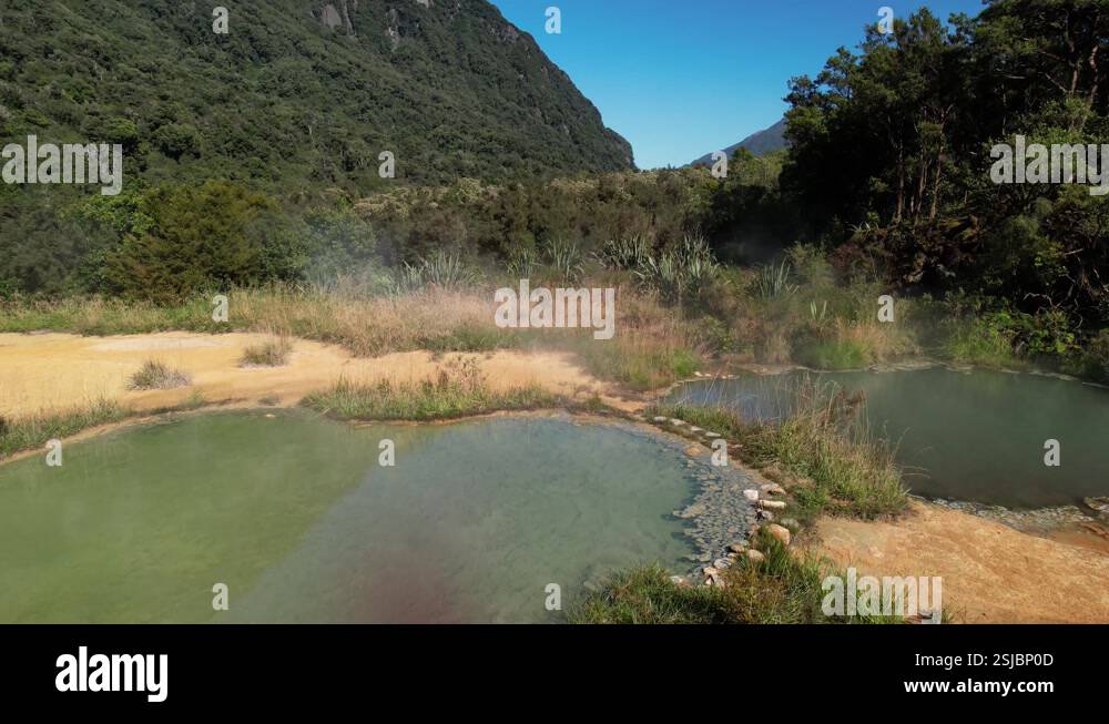 Drone close up of Hot Pool at Copland track, famous hiking location in ...