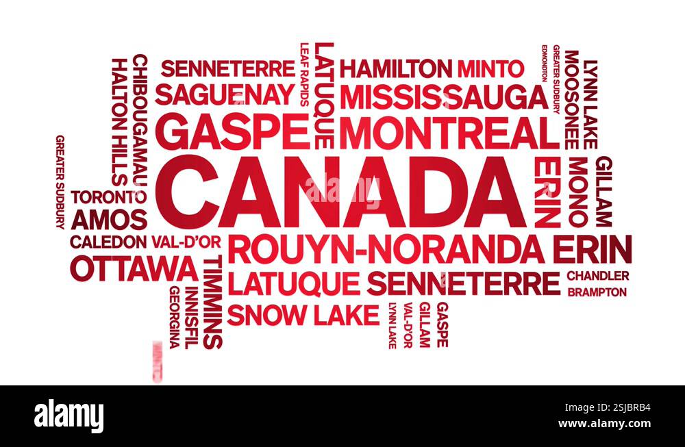 Canada animated word cloud,animation List of cities towns kinetic ...