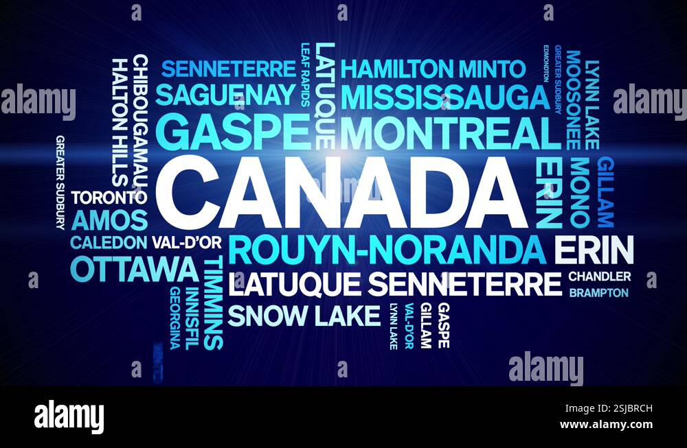 Canada animated word cloud,animation List of cities towns kinetic ...