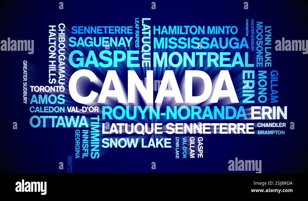 Canada animated word cloud,animation List of cities towns kinetic ...