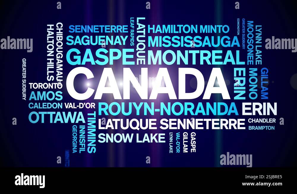 Canada animated word cloud,animation List of cities towns kinetic ...