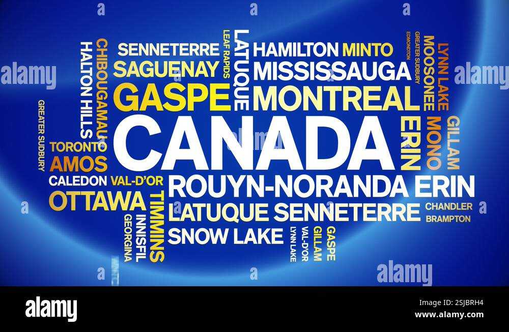 Canada animated word cloud,animation List of cities towns kinetic ...