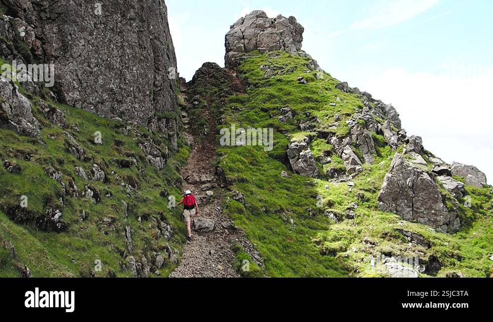 A woman hiker in Lords Rake on Sca Fell in the Lake District, UK Stock ...