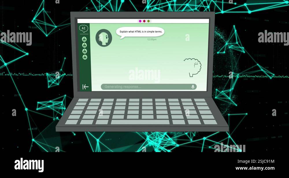 Animation of artificial intelligence data processing over screen and ...
