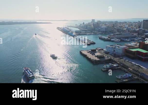 Aerial 4K footage of Magong city in the Penghu island of Taiwan. It is ...