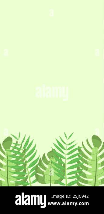 Vertical background animation with tropical jungle leaves on the bottom ...