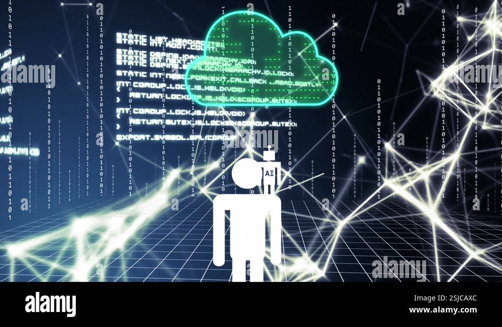 Animation of artificial intelligence, cloud and data processing Stock ...