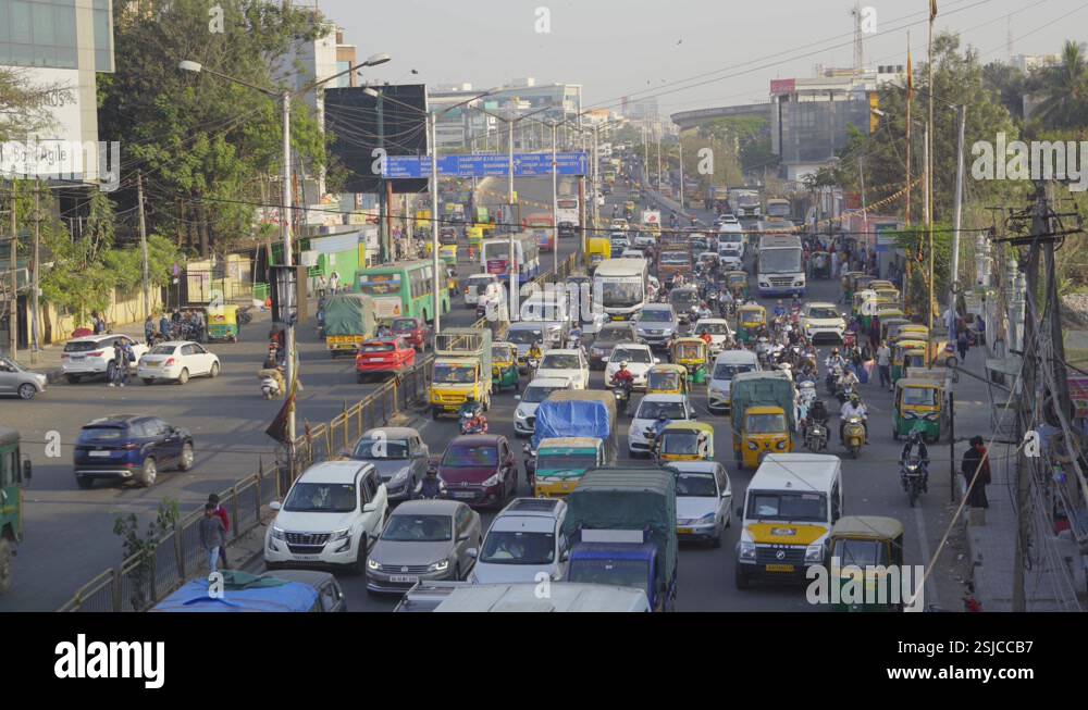 Heavy traffic congestion during rush hour, traffic jams at silk board ...