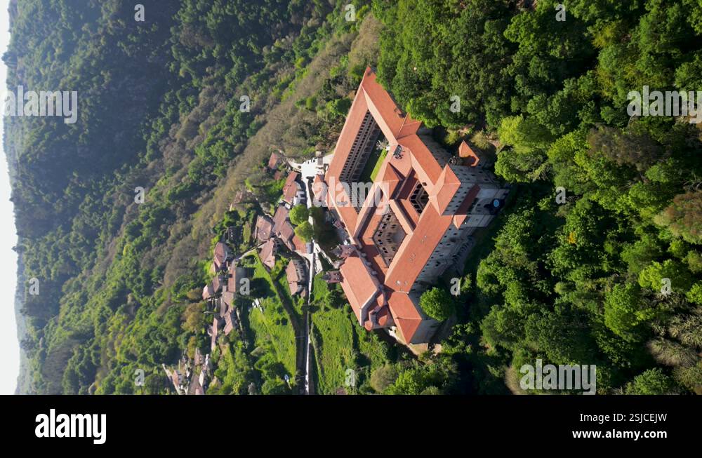 drone shot monastery santo estevo of ribas of sil, ribeira sacra ...