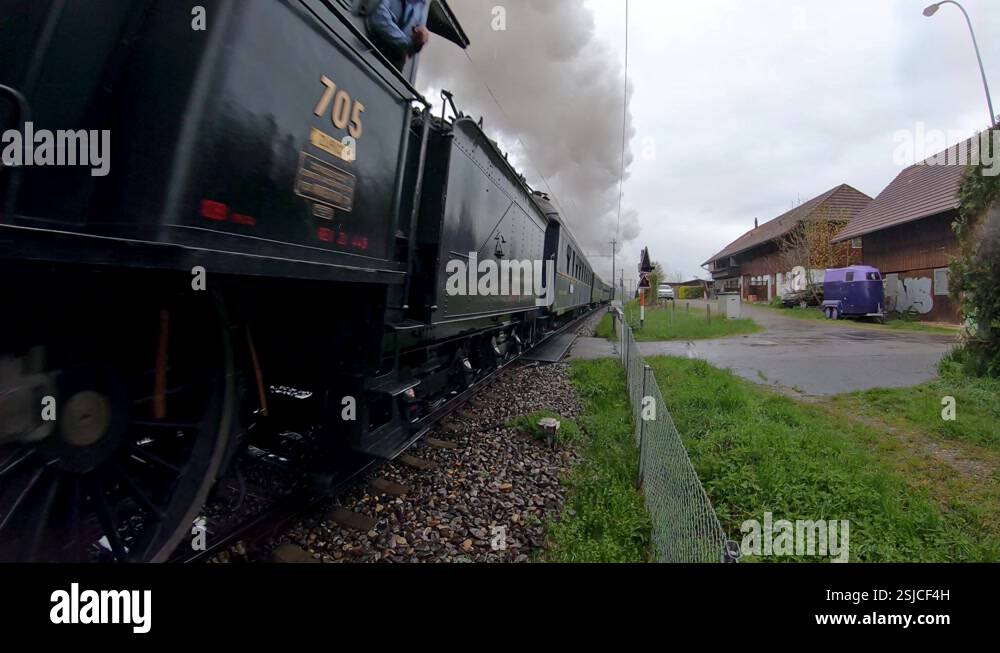 The steam locomotive A 3 5 705 in Lyss on a round trip in the Seeland ...