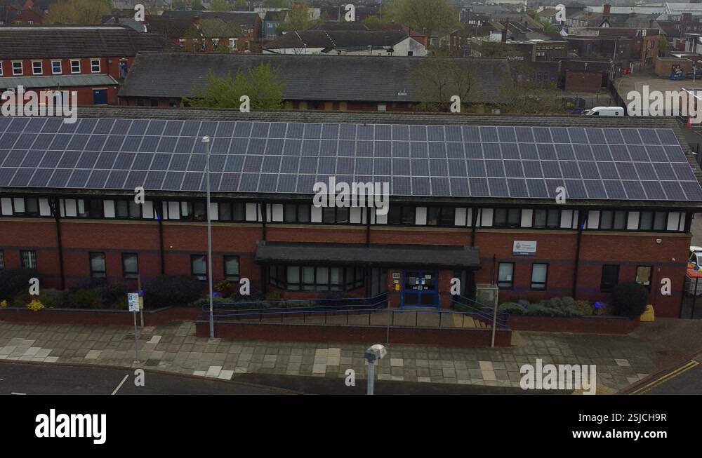 Widnes town police station with solar panel renewable energy rooftop in ...