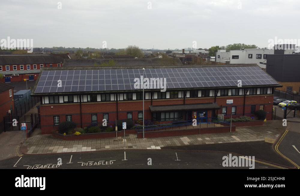 Widnes town police station with solar panel renewable energy rooftop in ...