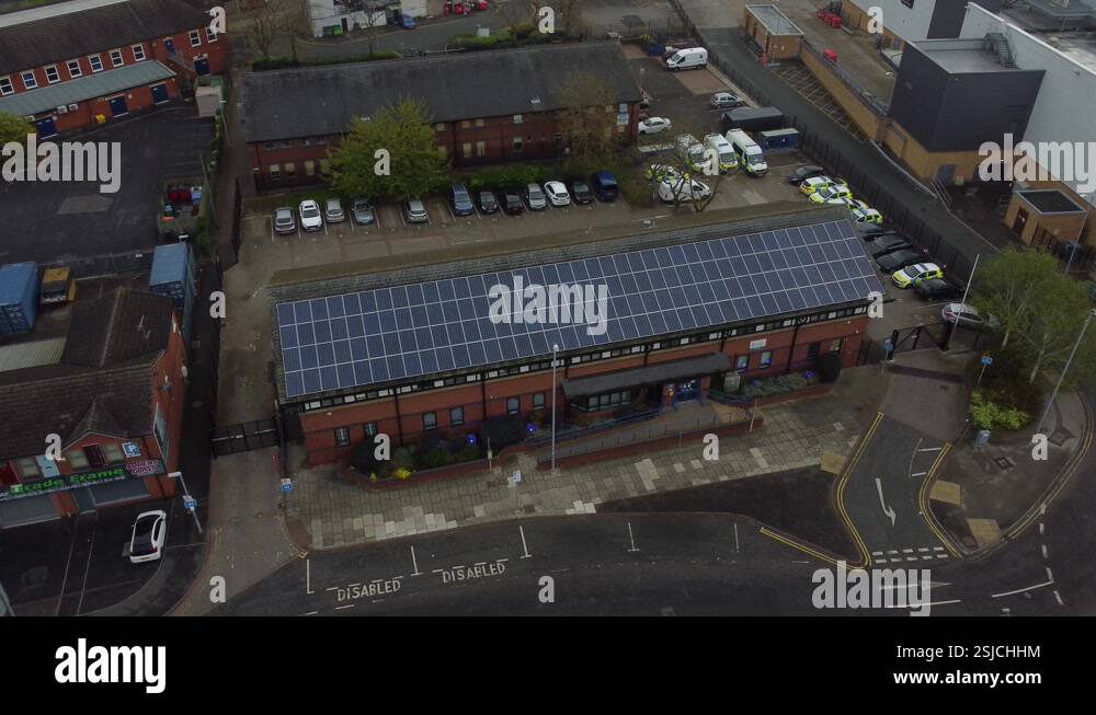 Widnes town police station with solar panel renewable energy rooftop in ...
