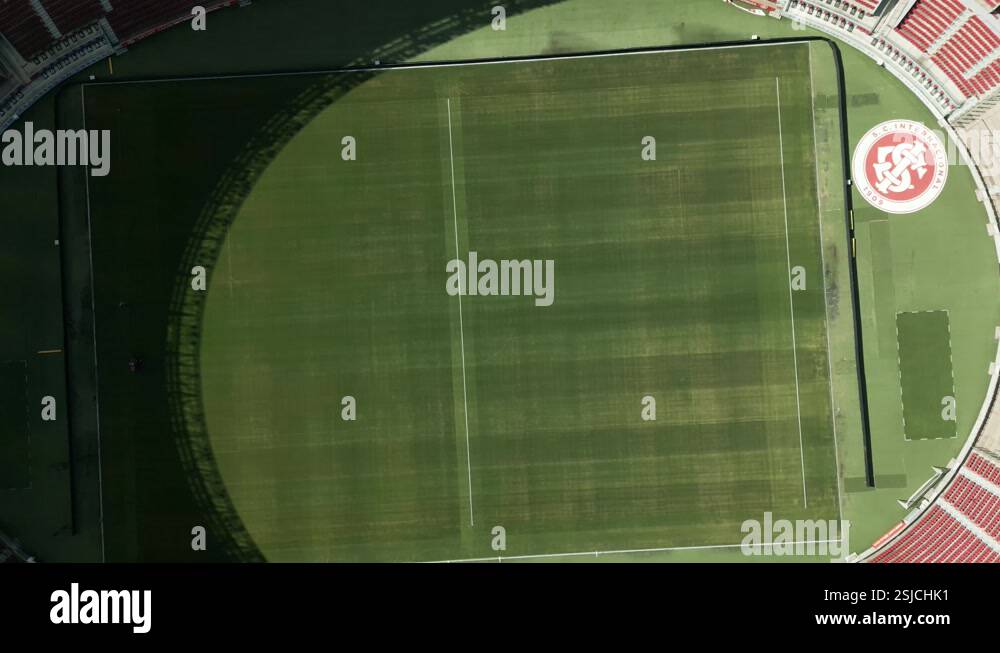 Beira Rio Stadium soccer field top down aerial view over interior green ...