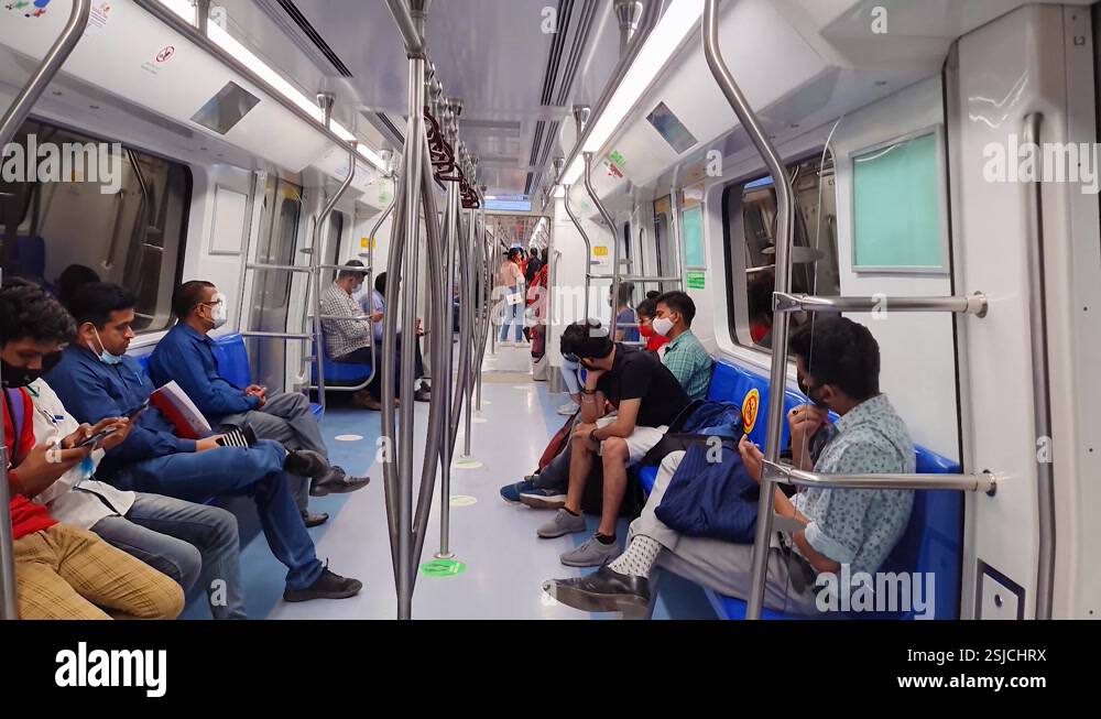 passengers traveling in metro inside view at morning video is taken at ...