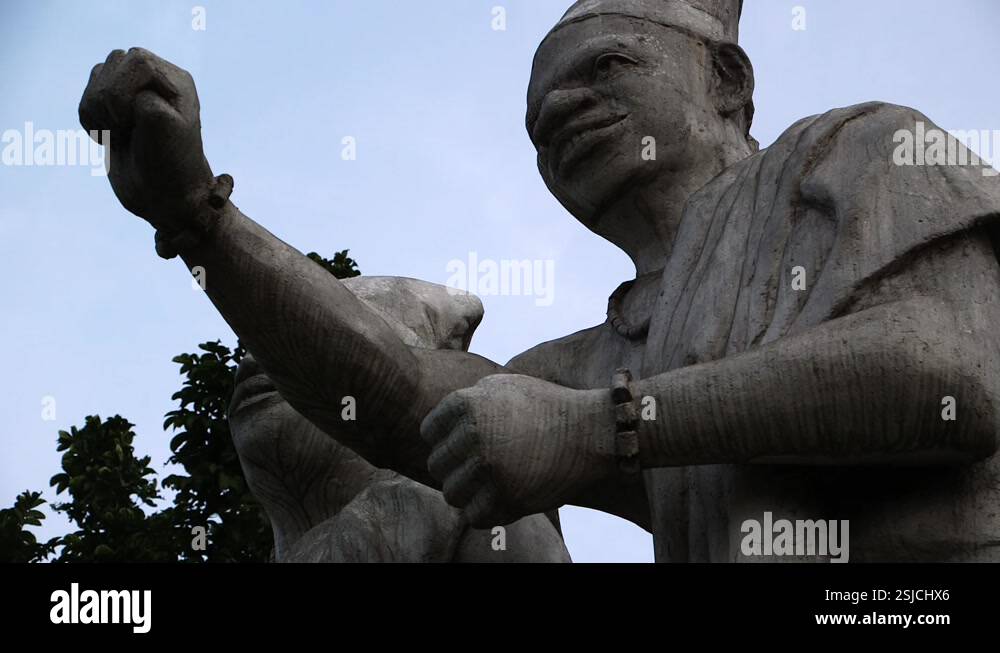 Three Chiefs Monument in Lagos , Nigeria. Detail right fist Stock Video ...