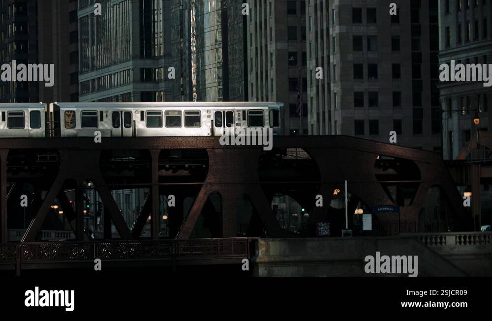 Chicago Train River Fly Over The Moving Train View Of The City Stock ...