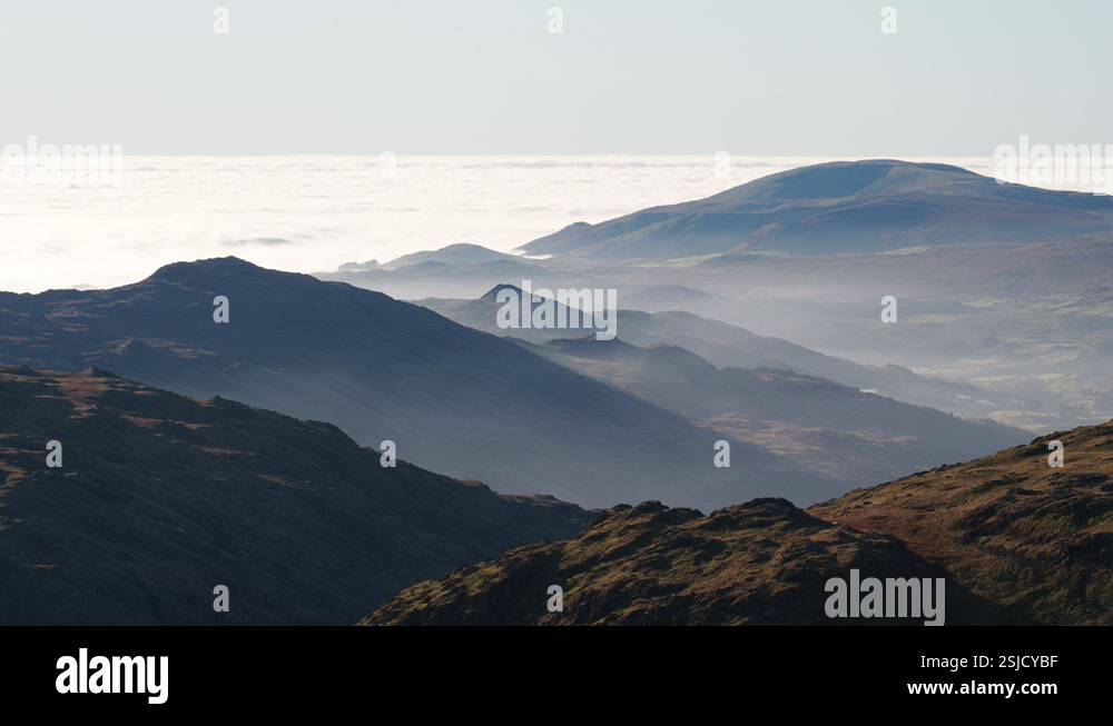 Looking towards Black Combe from Swirl Howe in the Coniston range with ...