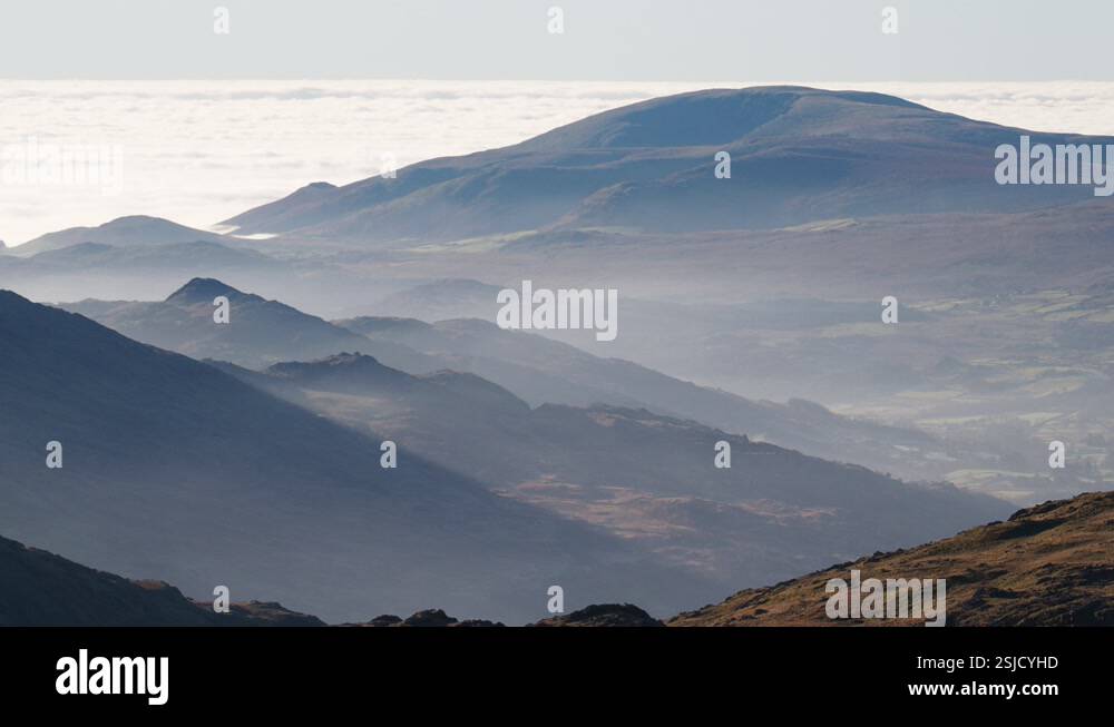 Looking towards Black Combe from Swirl Howe in the Coniston range with ...