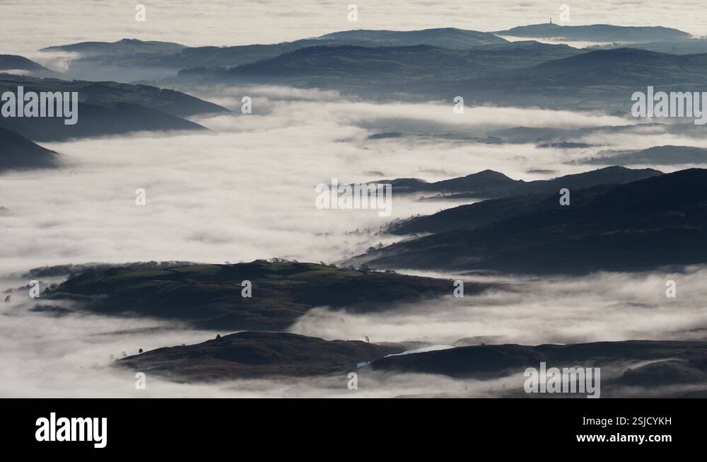 Looking down on Beacon Tarn on Torver Common from the Coniston fells ...