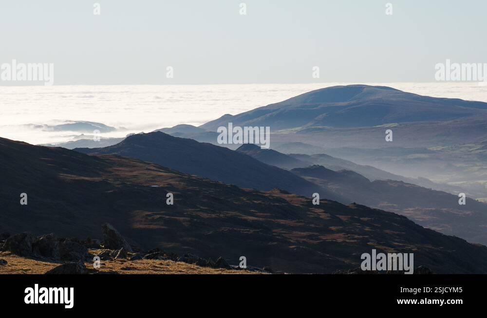Looking towards Black Combe from Swirl Howe in the Coniston range with ...