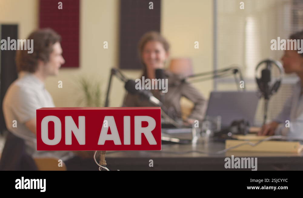 Team of Young Radio Hosts Going Live on Air in Studio Stock Video ...