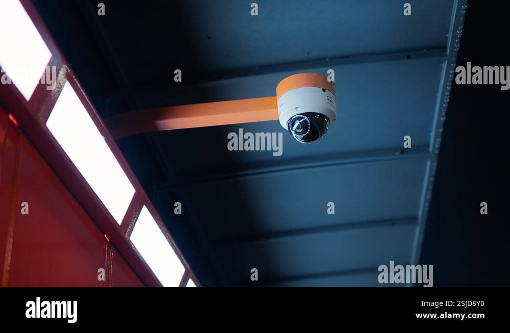 A round security camera for CCTV observation was installed in the city ...