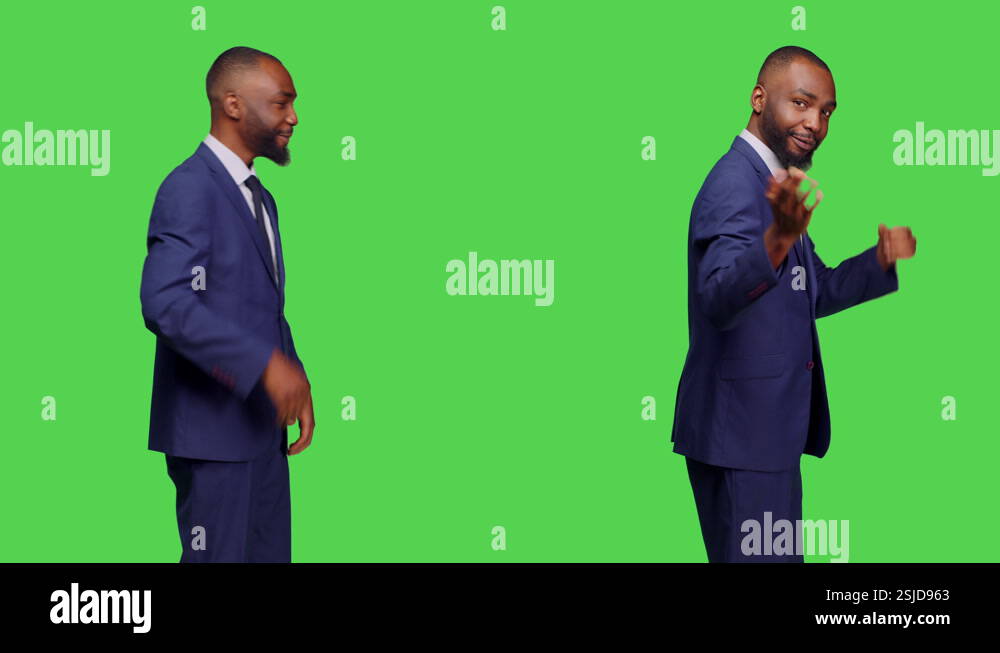 African american businessman asking someone to come Stock Video Footage ...