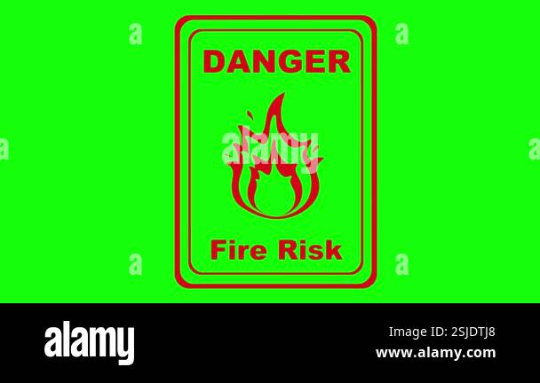 video animation red signaling rectangular base, danger fire risk symbol ...