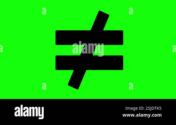 video animation drawing black inequality symbol, on a green chroma key ...