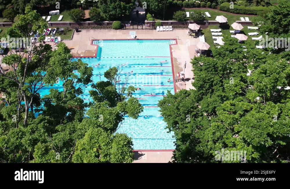 Drone Shot of Swimmers Doing Laps in Pool - Overbrook Country Club ...