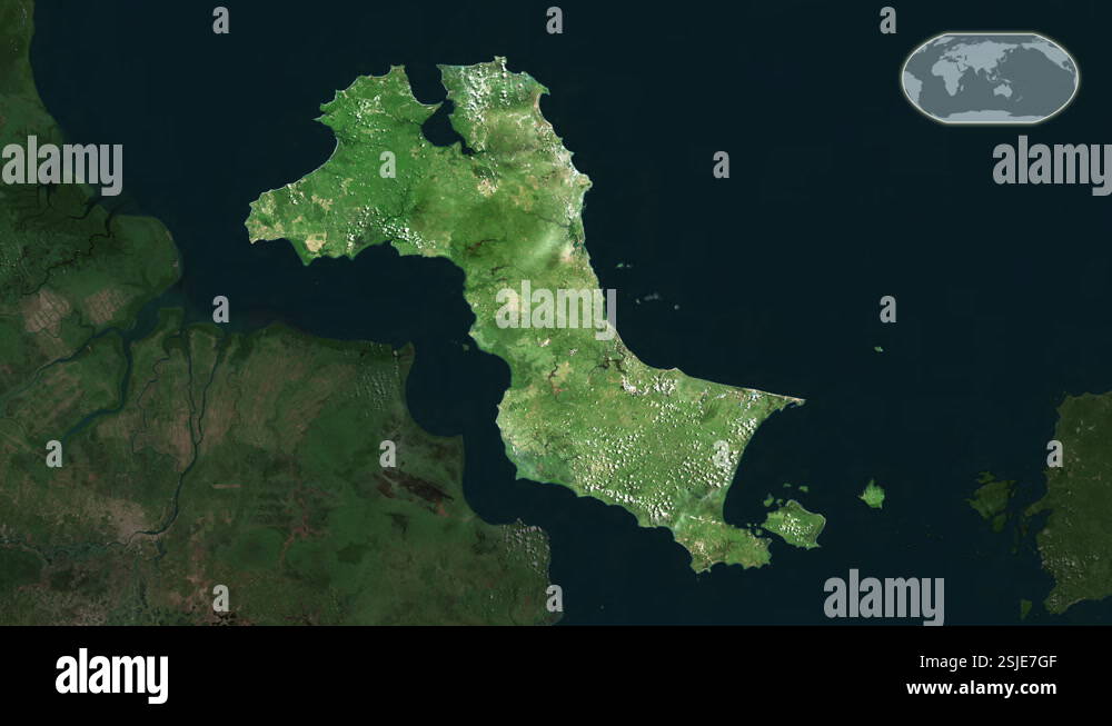Bangka Island - Indonesia close-up - satellite. Preview. Labels Stock ...