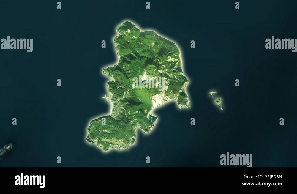 Kozu-shima Island - Japan close-up - satellite. Glow. Labels Stock ...