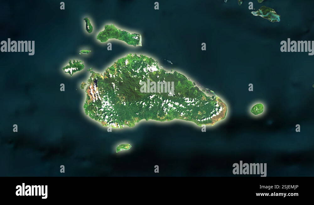 Obi Island - Indonesia close-up - satellite. Glow. Labels Stock Video ...