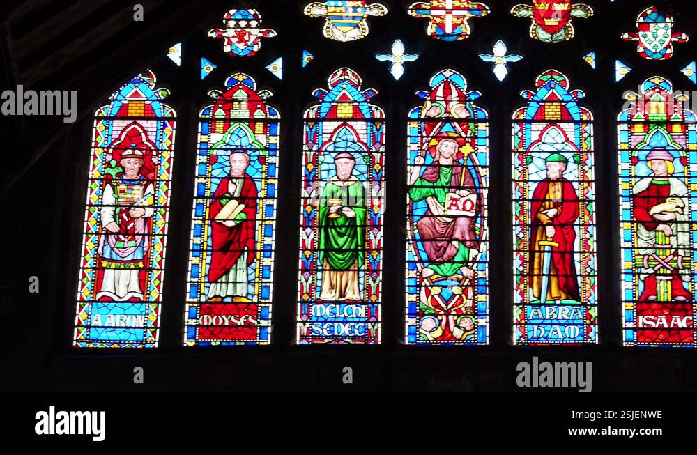 A stained glass window in Ely Cathedral in Ely, Cambridgeshire, UK ...