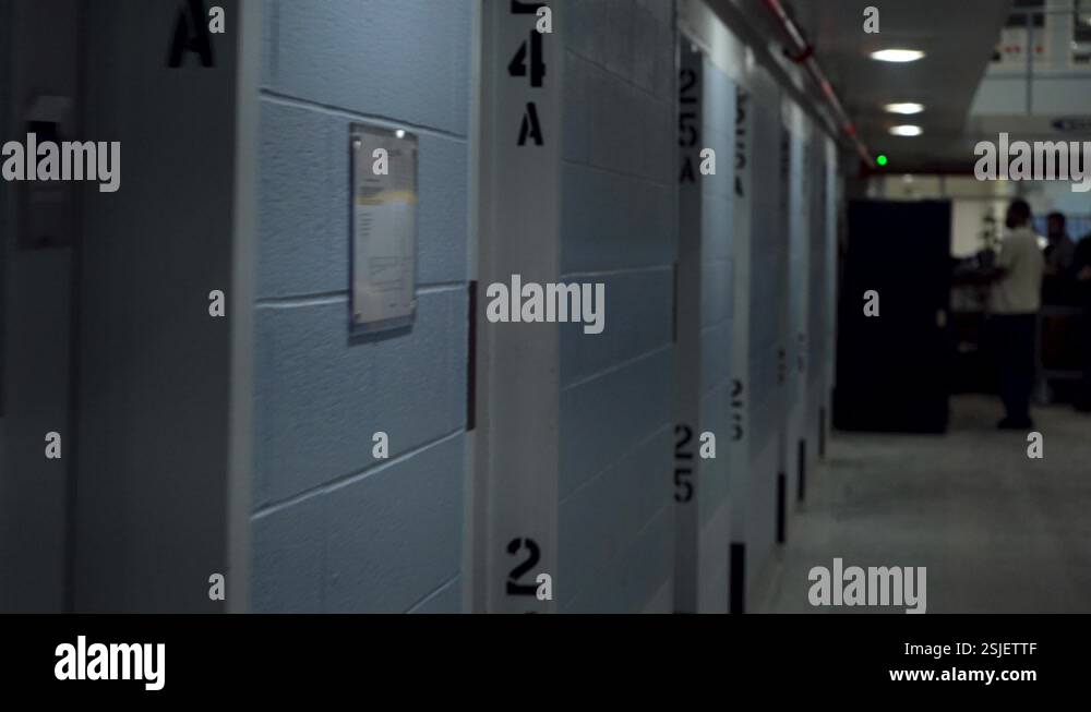 gimbal walkthrough prison cell block housing unit jail hallway 4k Stock ...
