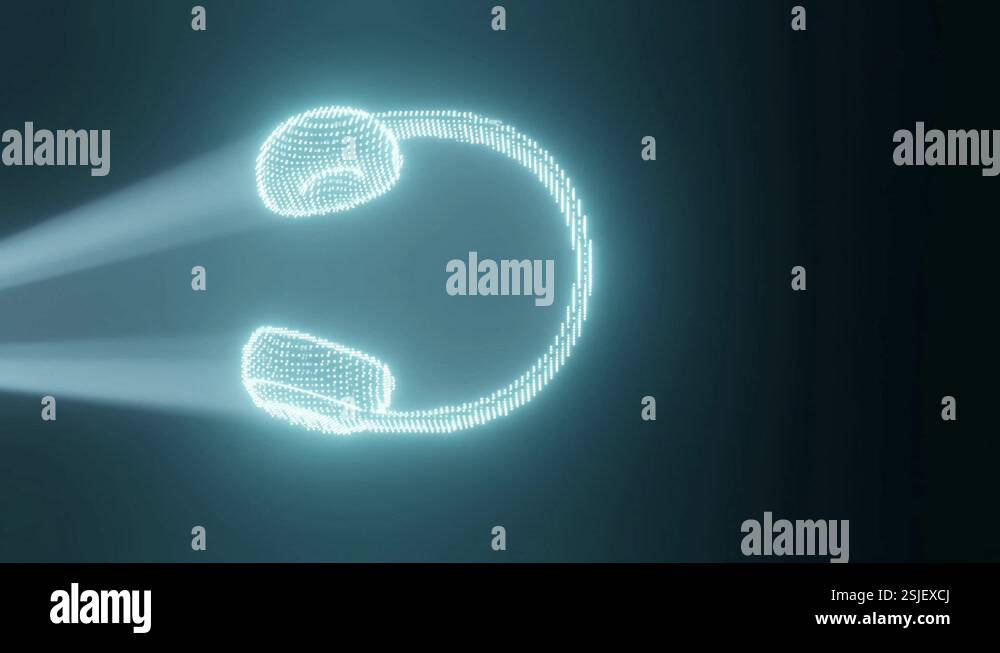 3D hologram vertical projection of rotating headphones, computer render ...