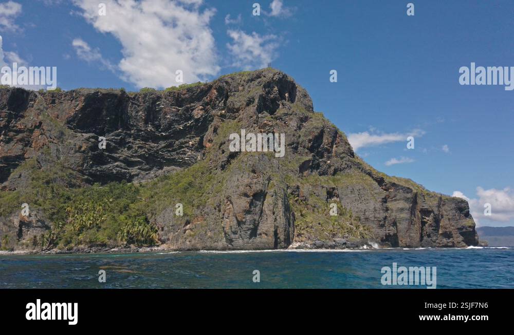 View from boat of Playa Fronton beach and promontory, Las Galeras in ...