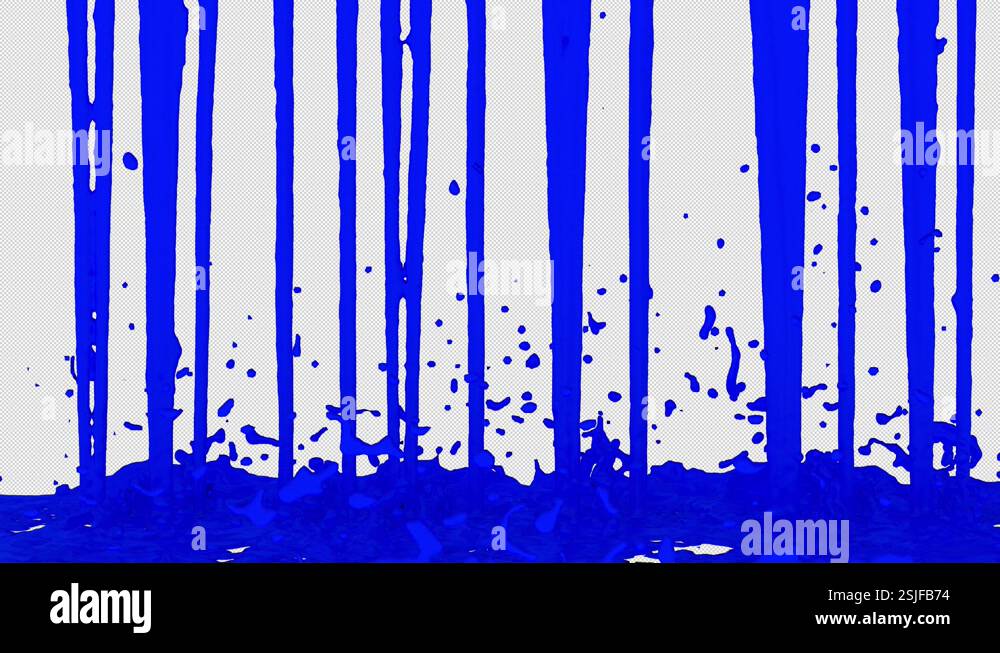 Animated lot of dripping blue paint from inflows and splashing in slow ...