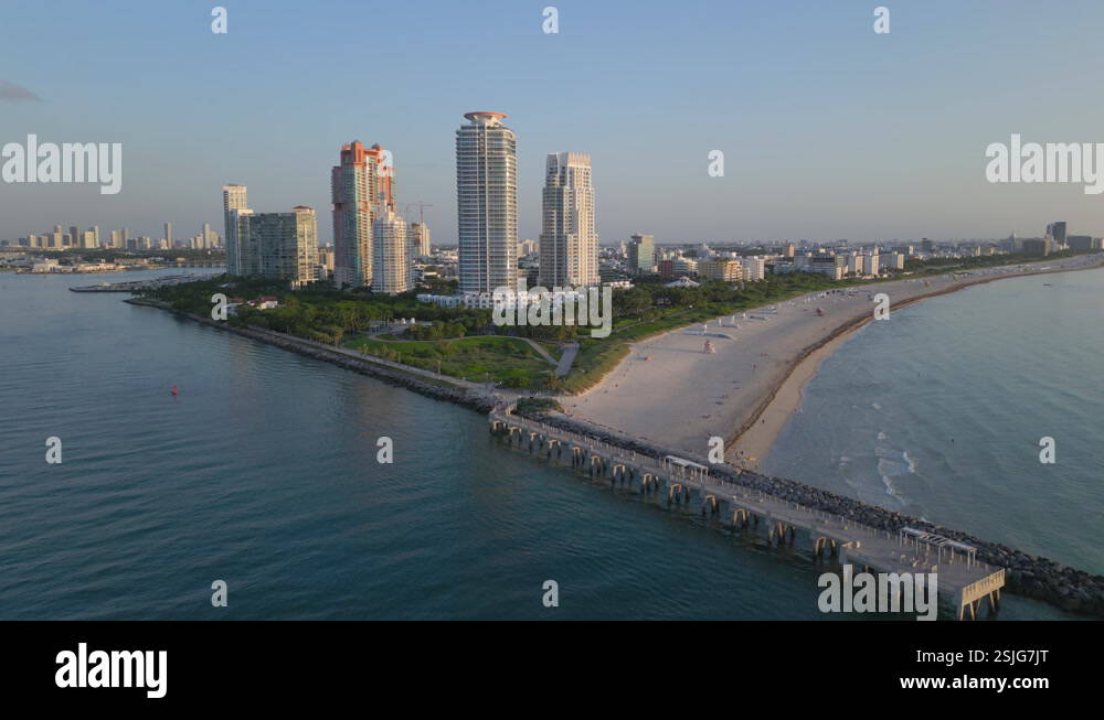 alt flying clockwise around pier at tip of South Beach Miami Stock ...
