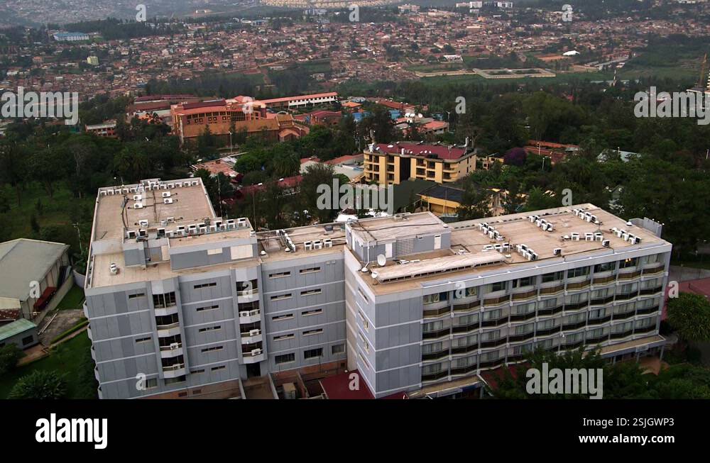 Hotel Rwanda in Kigali. View from Above. Tilt Up reveal city in the ...