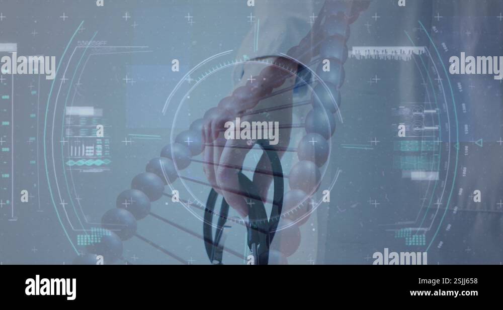 Animation of dna strand and scope scanning over hand holding stethoscope Stock Video Footage - Alamy