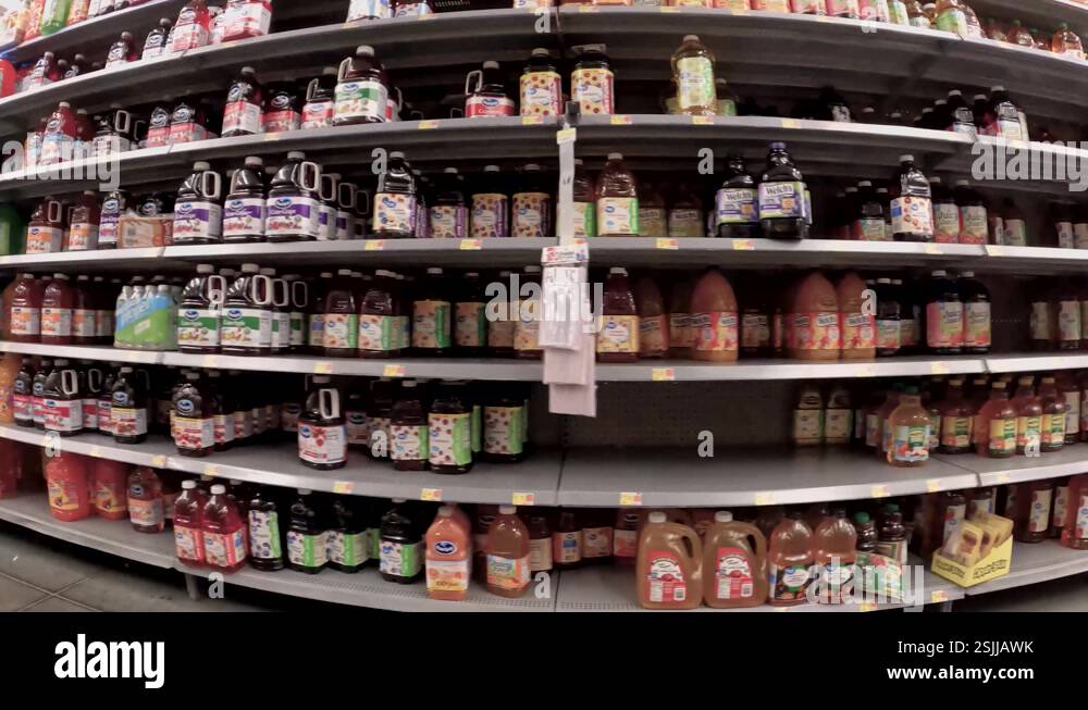 Walmart grocery store interior juice section for kids Stock Video ...