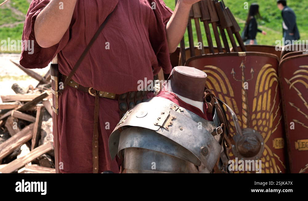 Reenactment of powerful Roman Empire military unit, daily life, armour ...