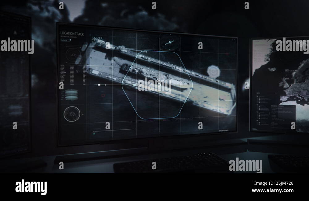 Military Ship Sci-fi Scan Surveillance Process With Modern Computer ...